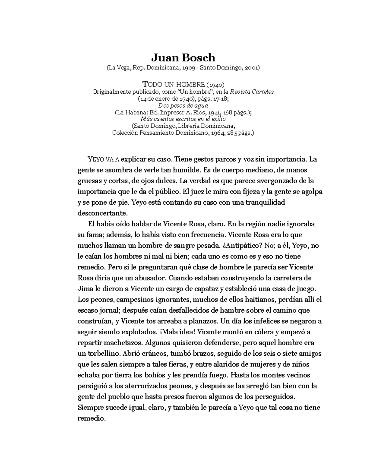 Letras 011 análisis cuento Todo un hombre - Juan Bosch (La Vega, Rep ...