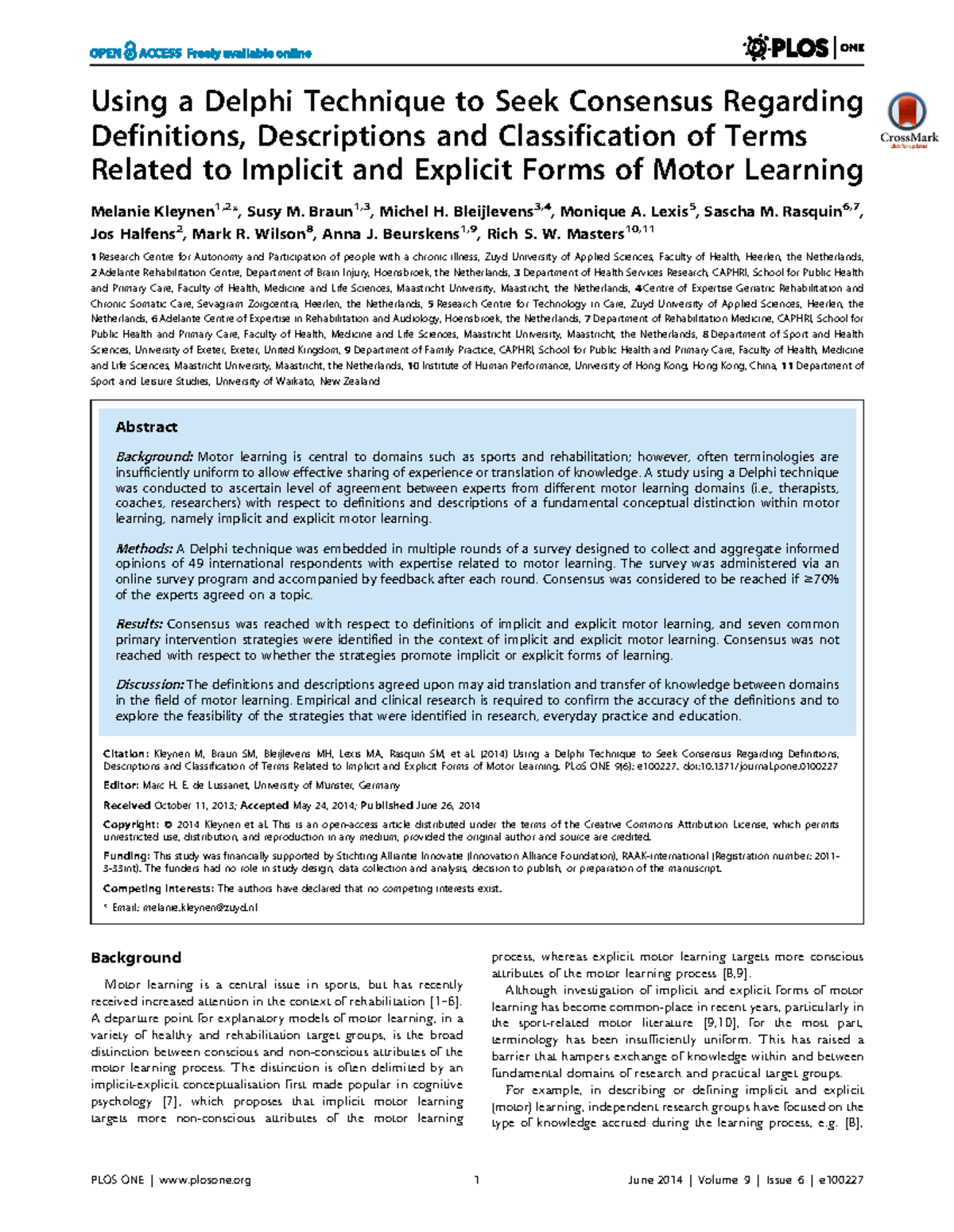 ART Kleynen et al Delphi motor learning - Using a Delphi Technique to ...