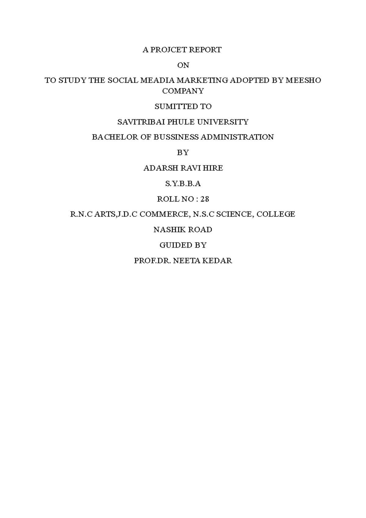 Meesho project - A PROJCET REPORT ON TO STUDY THE SOCIAL MEADIA ...
