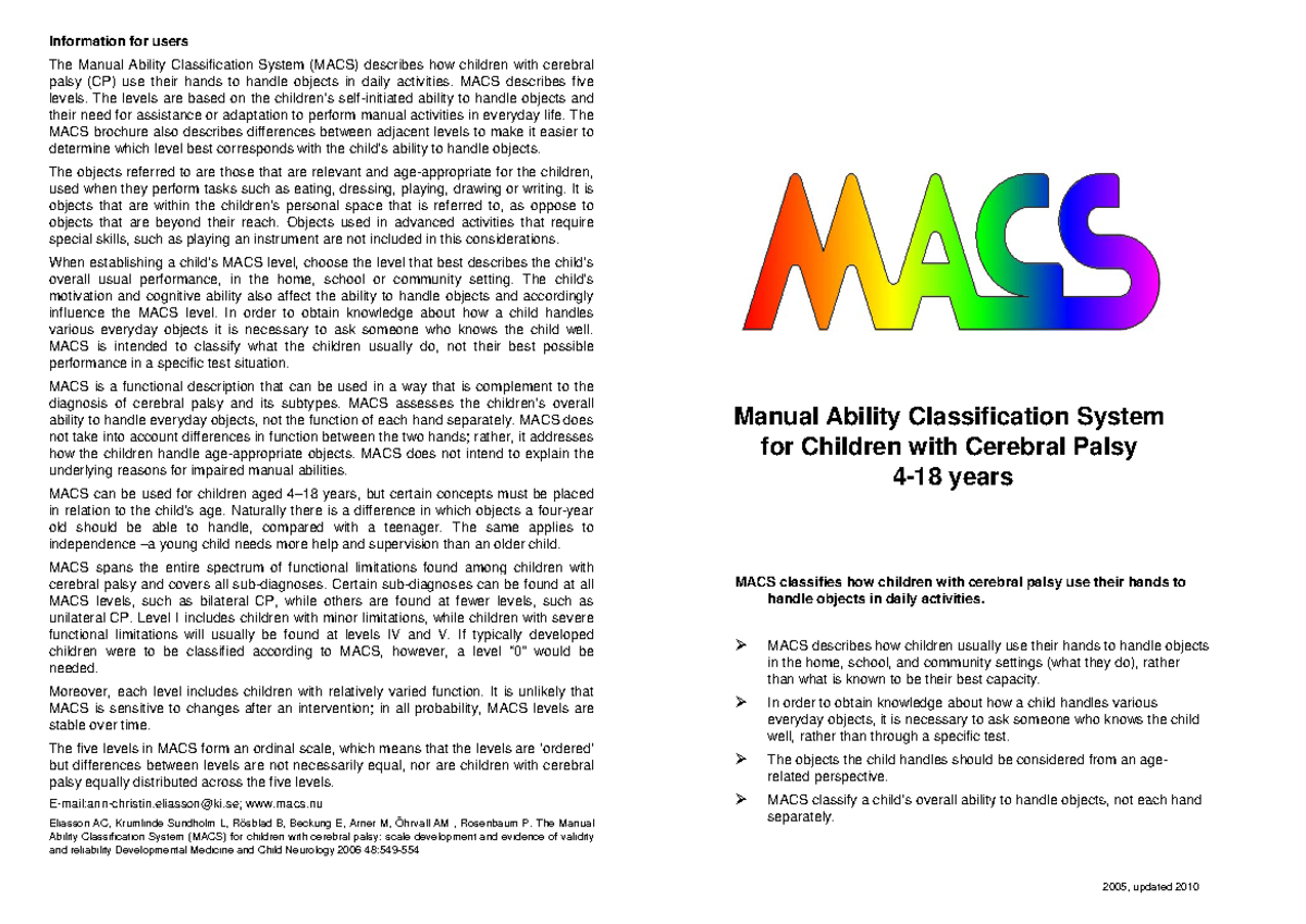 Manual Ability Classification System (use of hands) - Information for ...