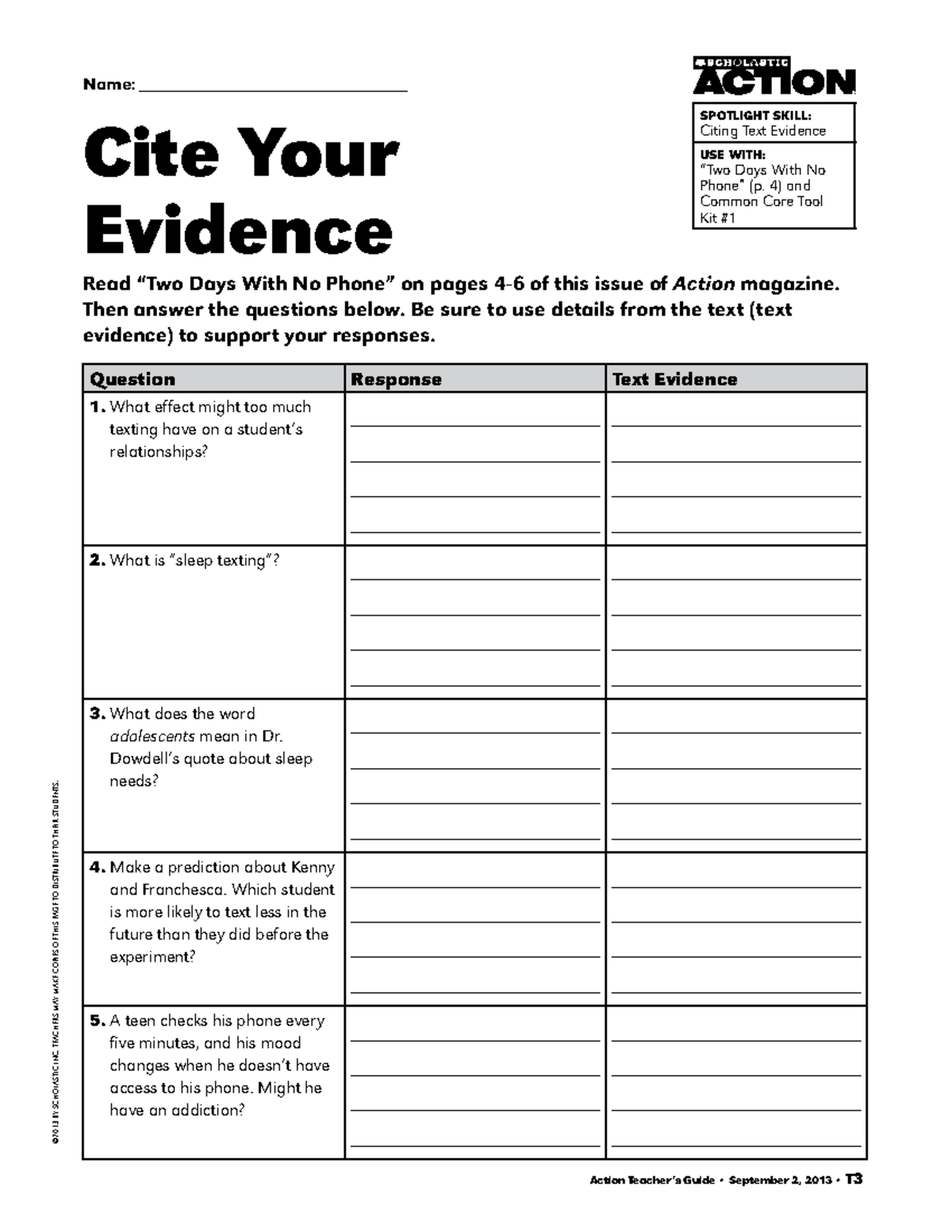 2 Days No phone Citing Evidence - Cite Your Evidence Action Teacher’s ...