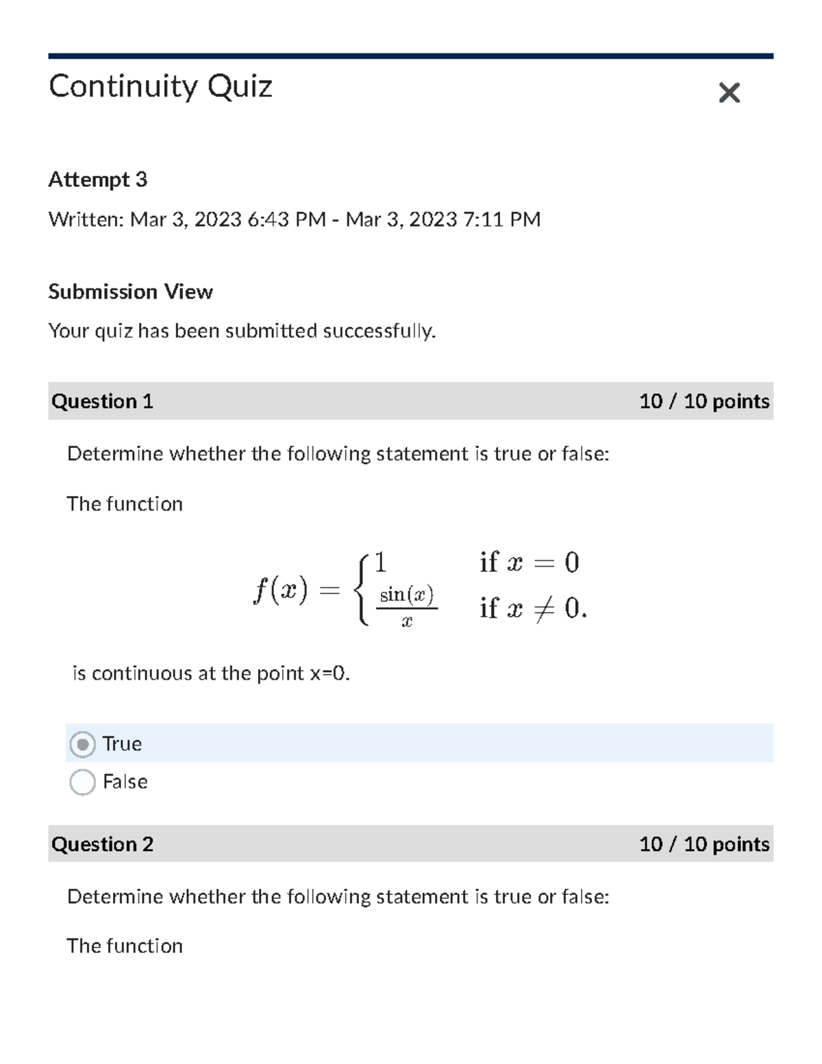 - Continuity Quiz - Spring 2023 - Calculus I (MATH-1441-01F) - Georgia ...