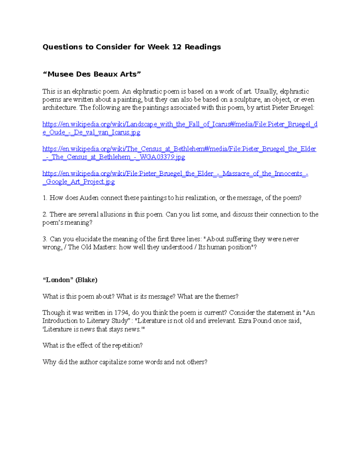 Questions to Consider for Week 12 Readings - Questions to Consider for ...