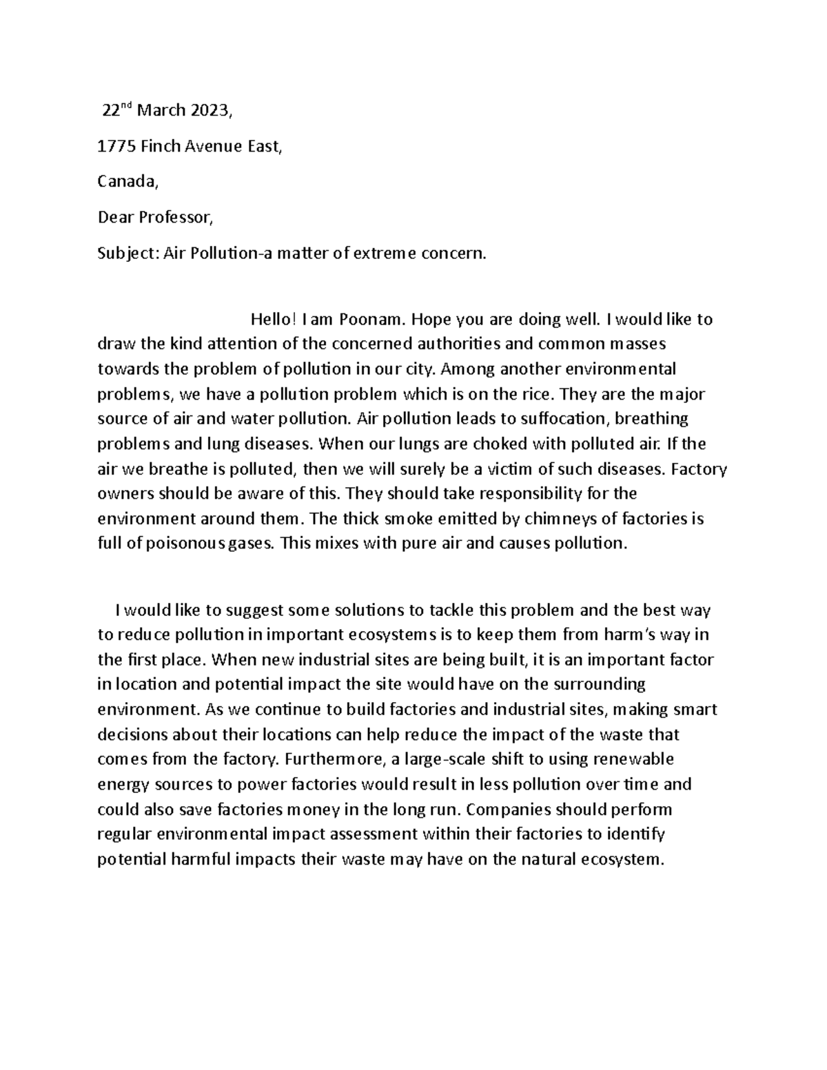 COM 101 Draft letter - 22 nd March 2023, 1775 Finch Avenue East, Canada ...