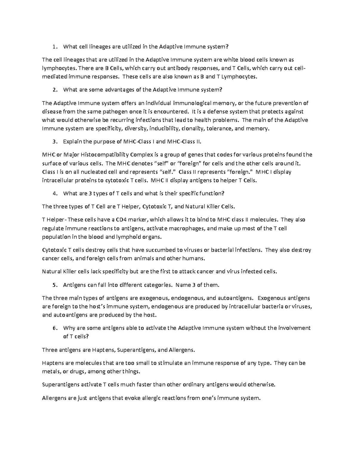 Homework CH 13 - What cell lineages are utilized in the Adaptive Immune ...