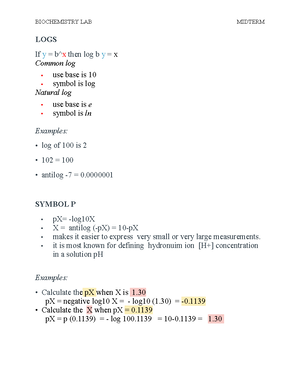 Biochemistry Lab Practice Questions (Part I) - Biochemistry Lab Midterm ...