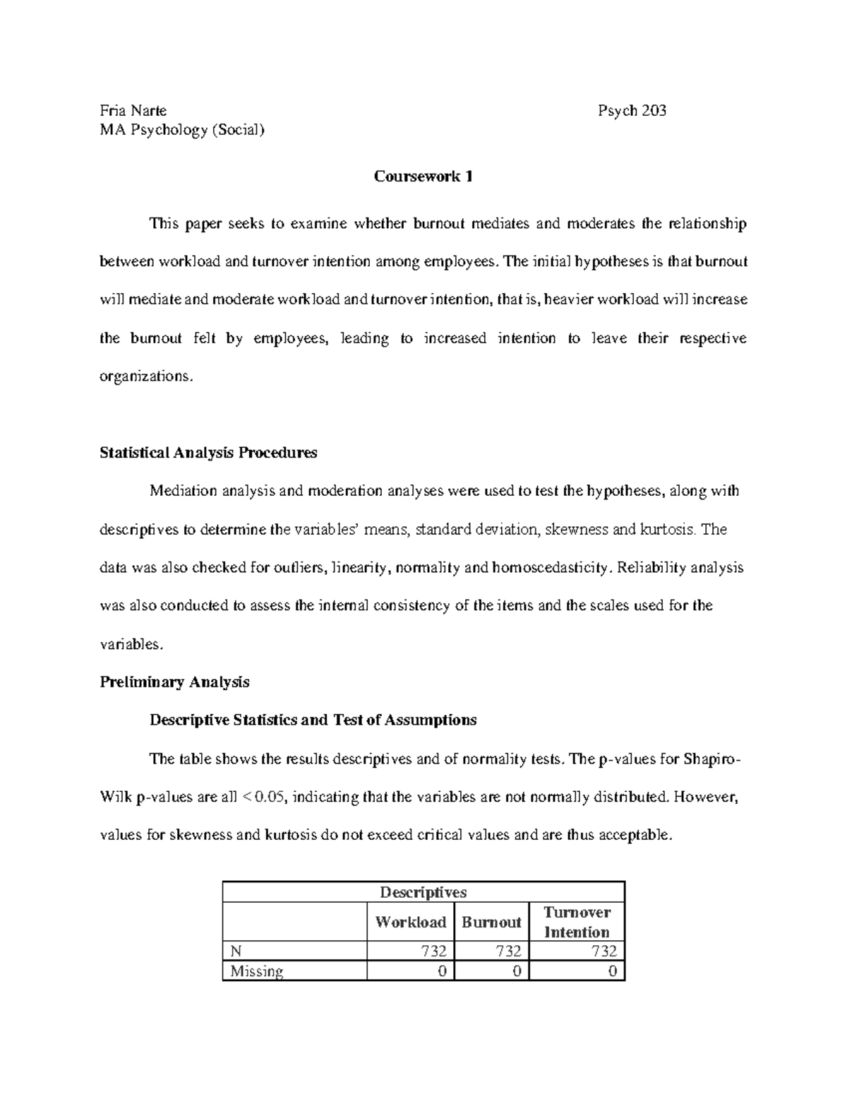 Coursework #1 - Fria Narte - Fria Narte Psych 203 MA Psychology (Social ...