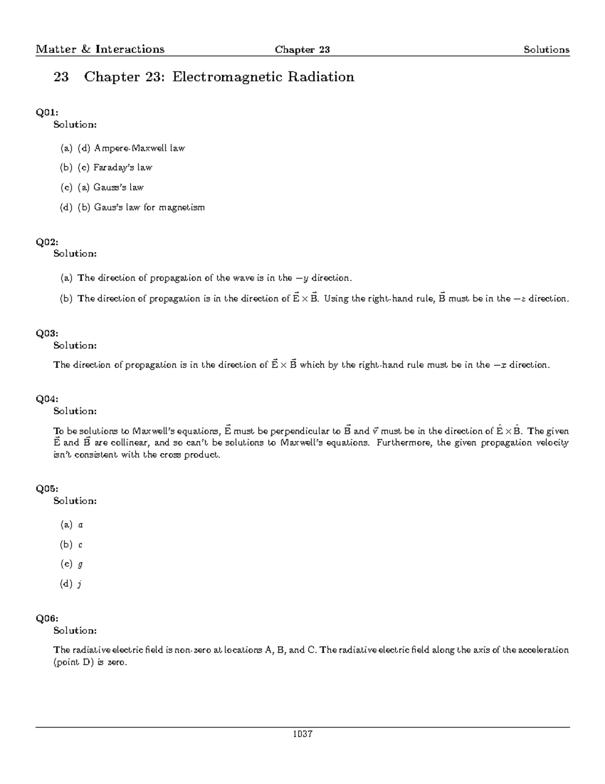 Ch23 - Solutions manual - 23 Chapter 23: Electromagnetic Radiation Q01: Solution: (a) (d) - Studocu