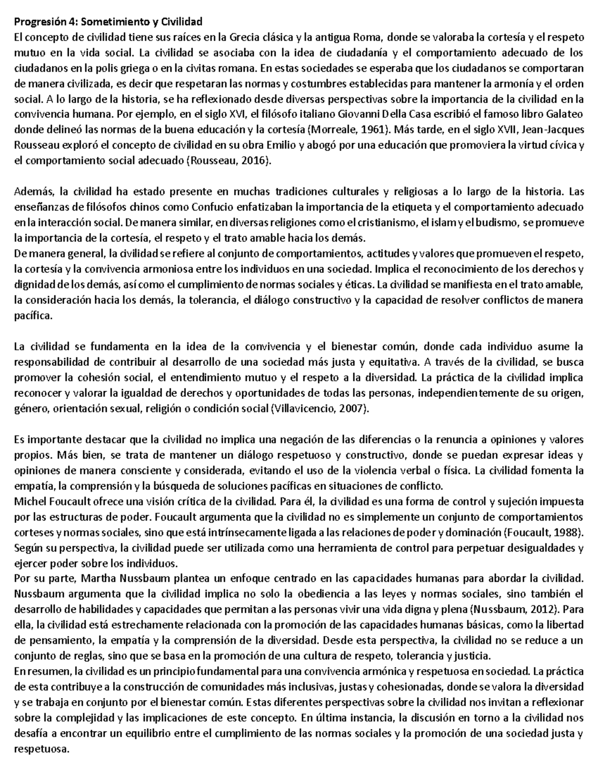 Sometimiento y civilidad, resumen, humanidades II - Progresión 4 ...
