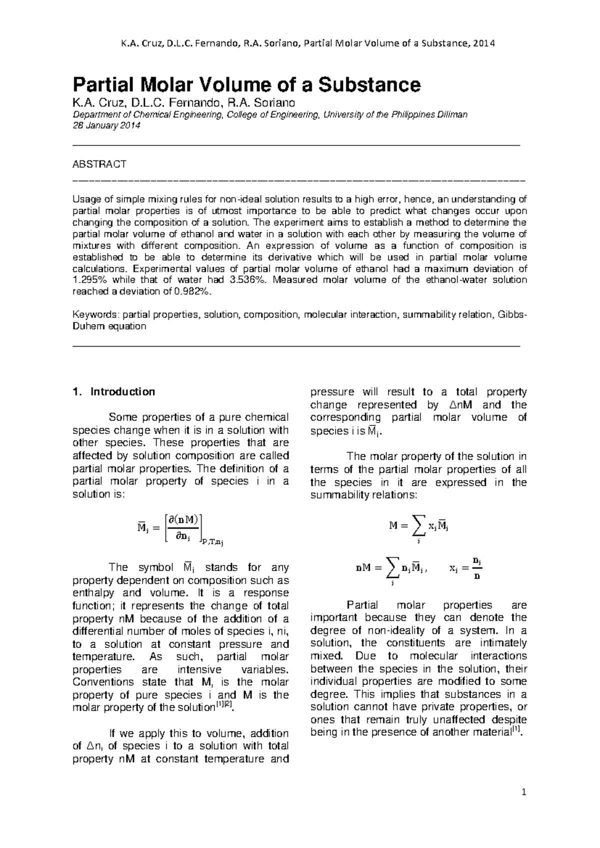 56ukpa44xs4280f7 - Just report - Partial Molar Volume of a Substance K. Cruz, D.L. Fernando, R ...