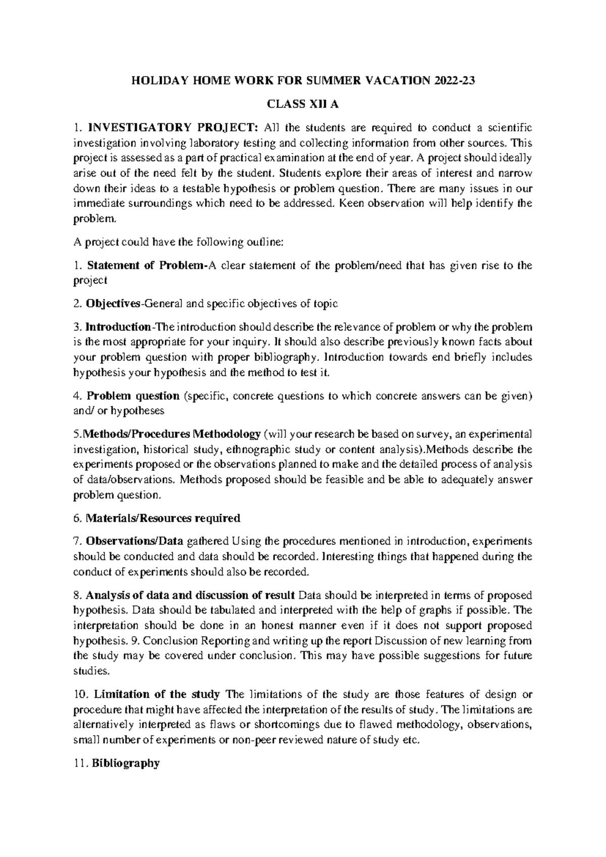 Holiday HOME WORK XII A 2022-23 Chemistry - HOLIDAY HOME WORK FOR SUMMER VACATION 2022- 23 CLASS ...