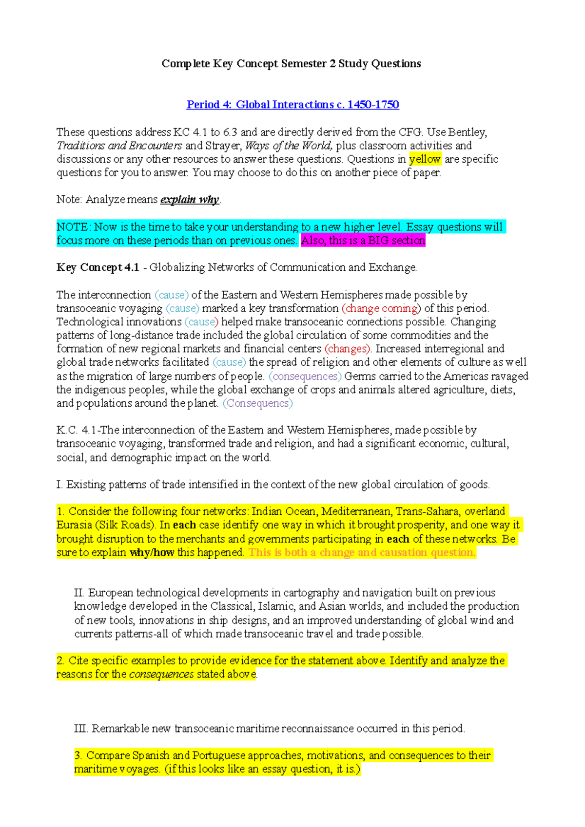 Complete KC Semester 2 Study Questions - Complete Key Concept Semester ...