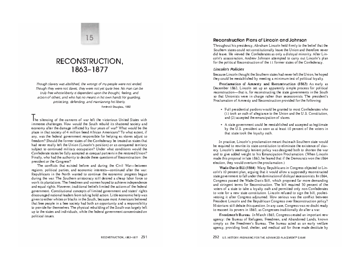AMSCO APUSH 15 PDF - 15 Reconstruction Plans of Lincoln and Johnson ...