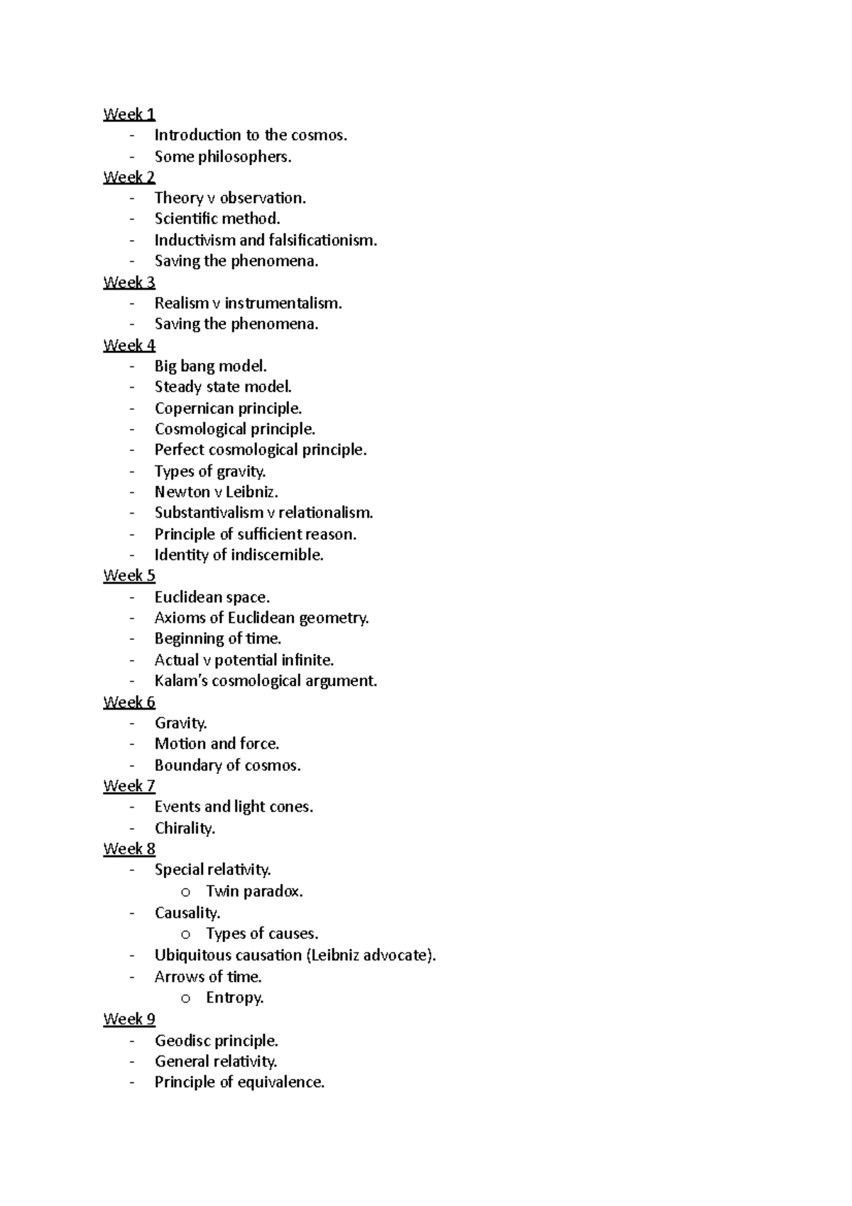 Exam practice - Week 1 - Introduction to the cosmos. - Some ...