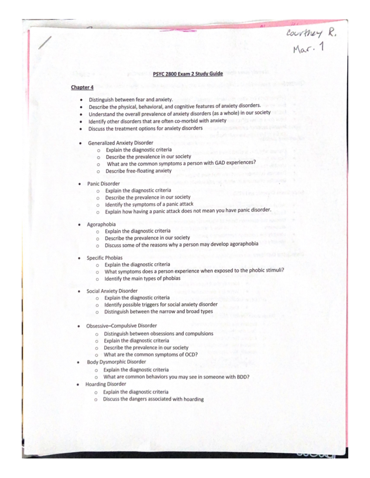 PSYC 2800 Exam 2 Study Guide - PSYC 2800 - Studocu