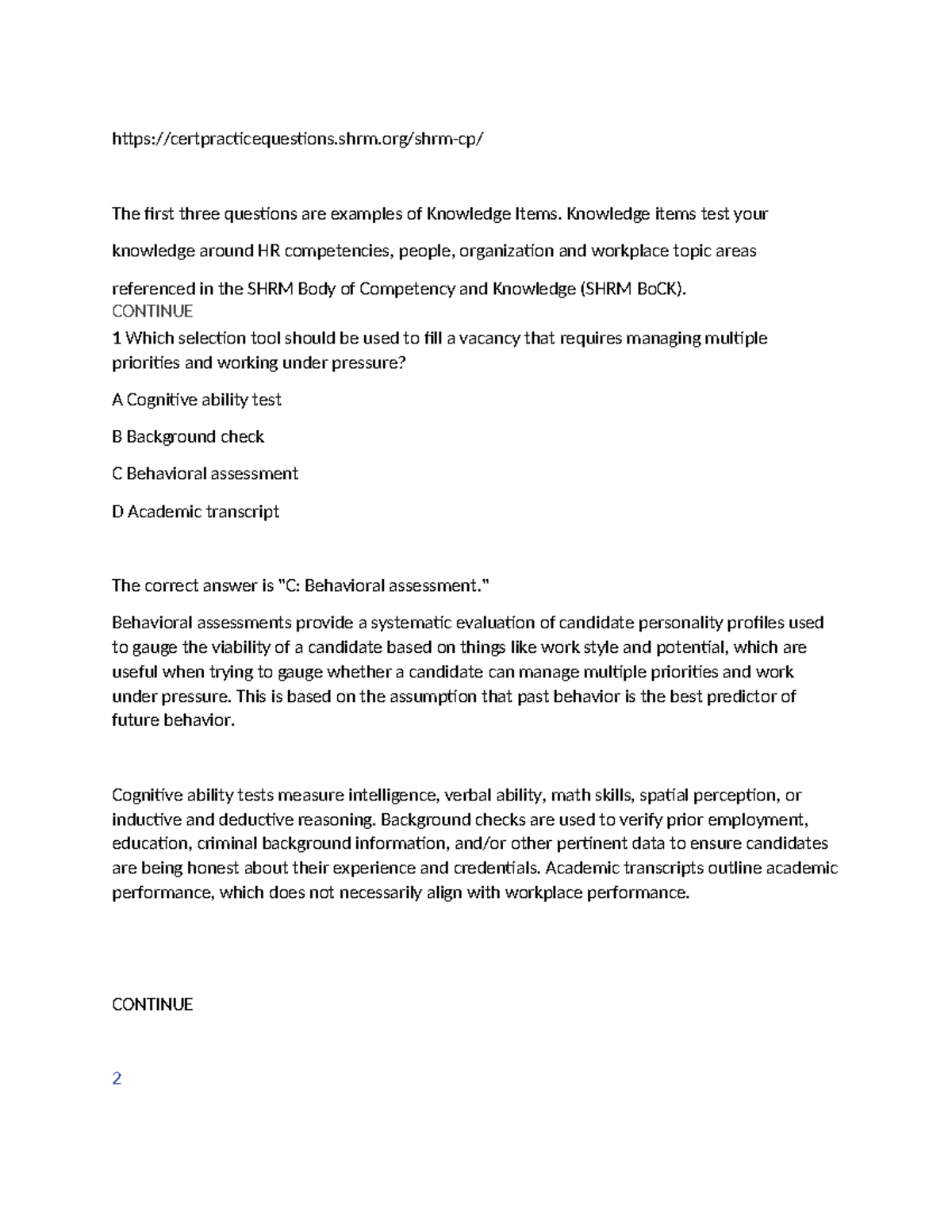 SHRM Certified Professional Sample Questions, Test III ...