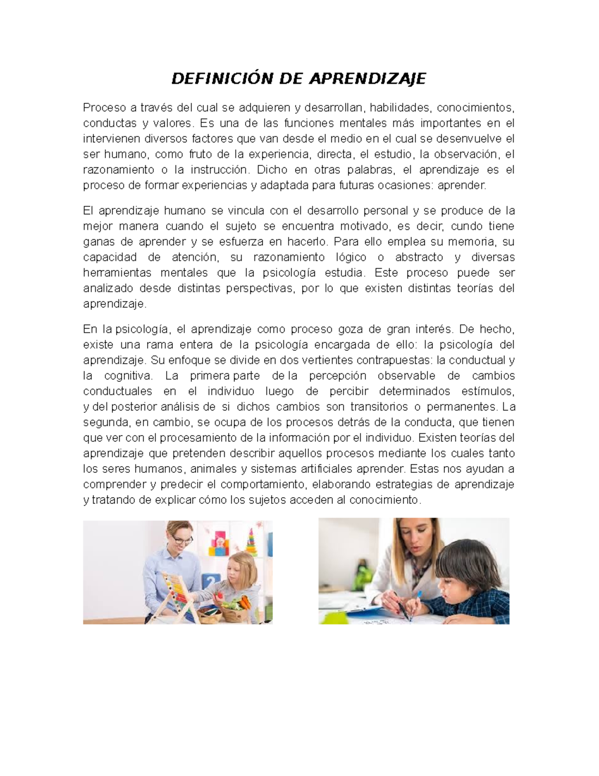 Definición DE Aprendizaje Resumen - DEFINICIÓN DE APRENDIZAJE Proceso a ...