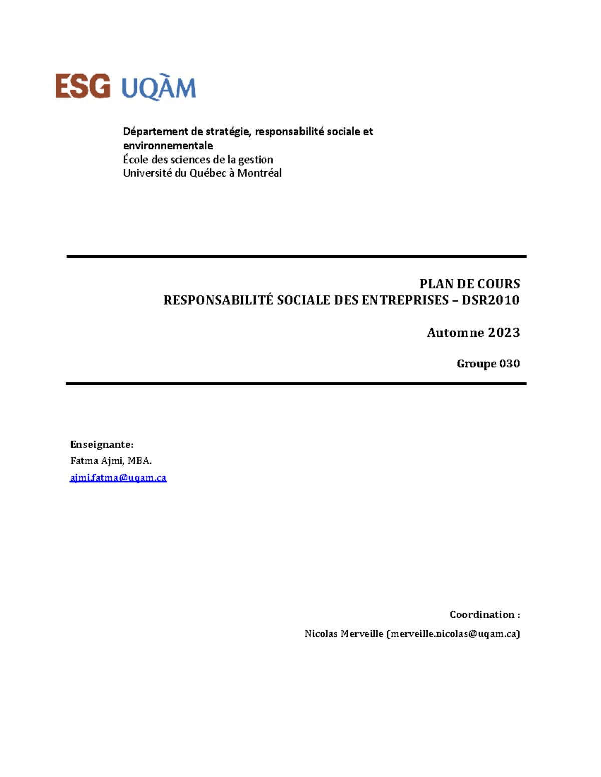 Plan de cours DSR - PLAN DE COURS RESPONSABILITÉ SOCIALE DES ...