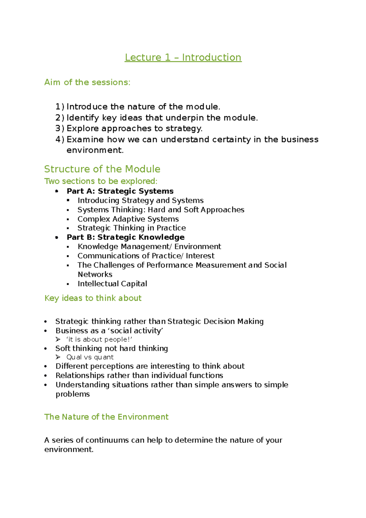 Lecture 1 - Notes - Lecture 1 – Introduction Aim of the sessions: 1 ...