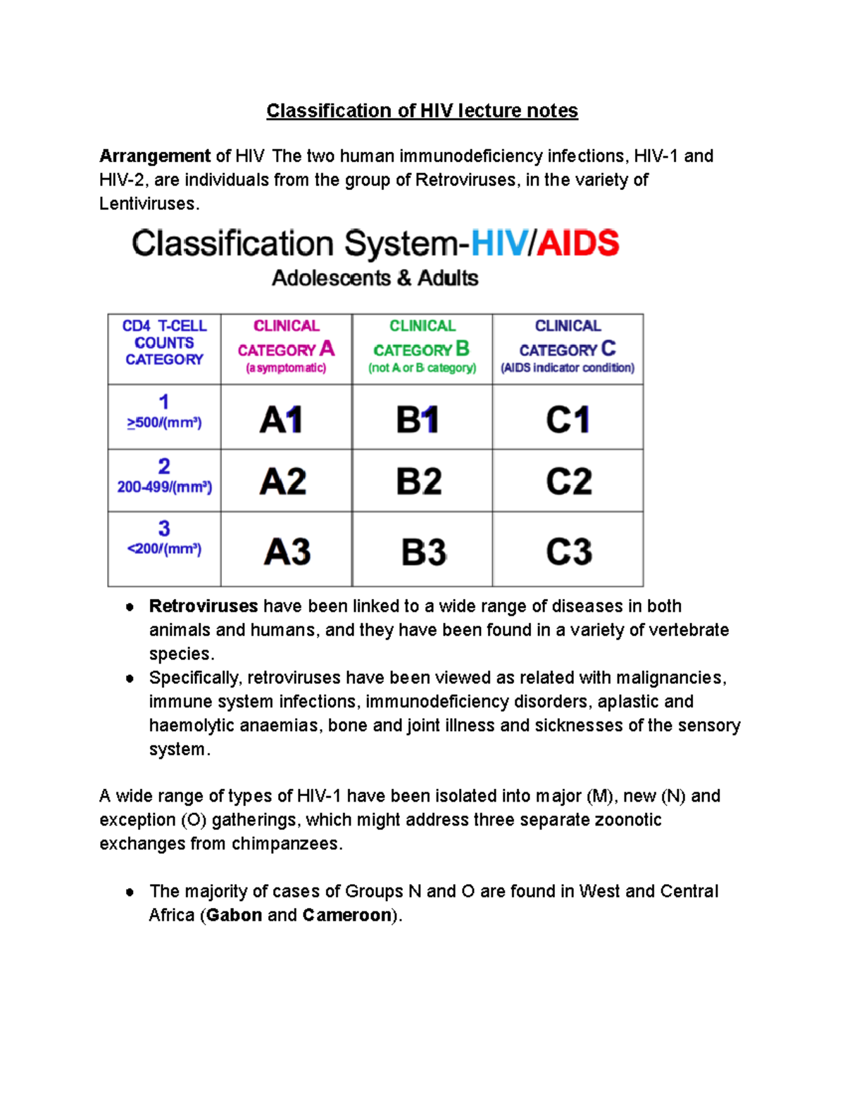 Classification of HIV lecture notes - Classification of HIV lecture ...