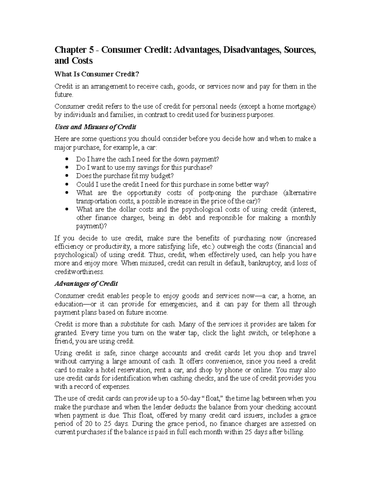 5 - Accounting - Chapter 5 - Consumer Credit: Advantages, Disadvantages ...