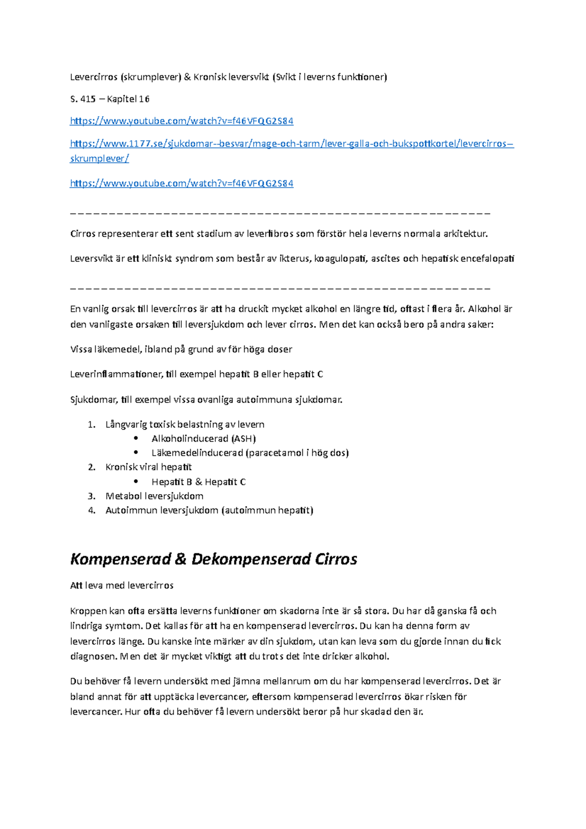 Leversvikt & Levercirros - BMA202 - MDU - Studocu