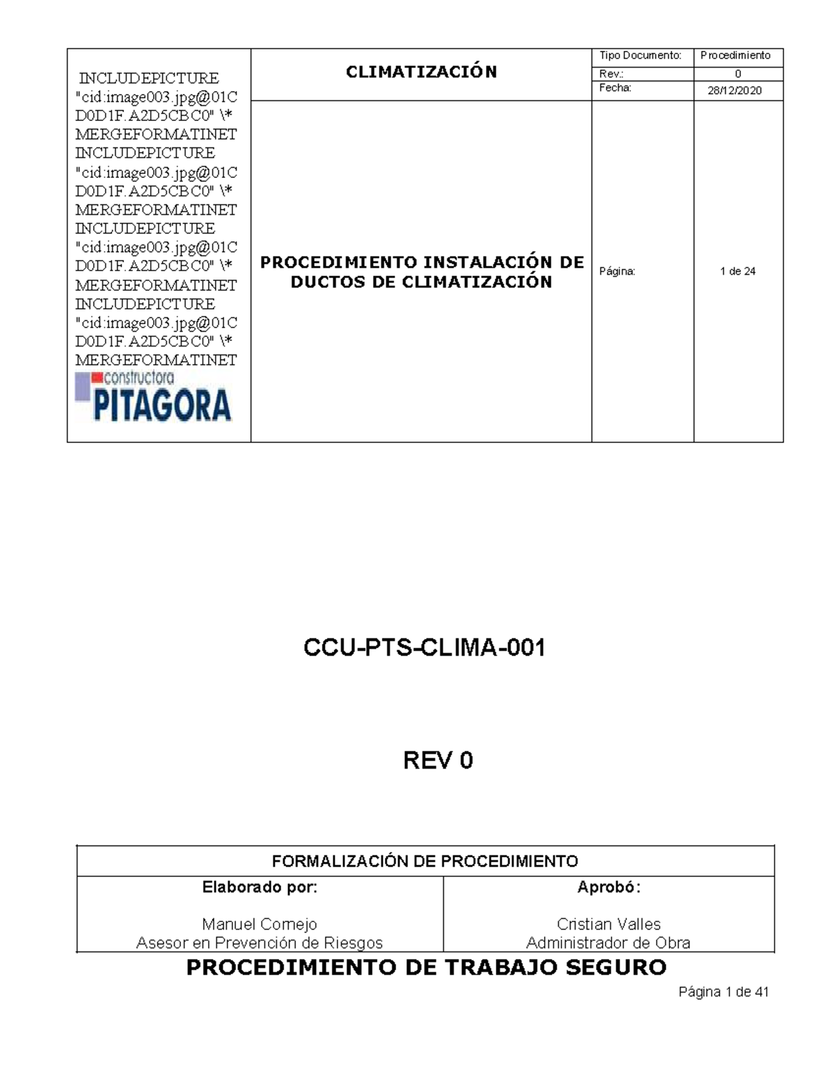 CCU-PTS- Clima-001 0 Procedimiento DE Instalacion DE Ductos DE ...