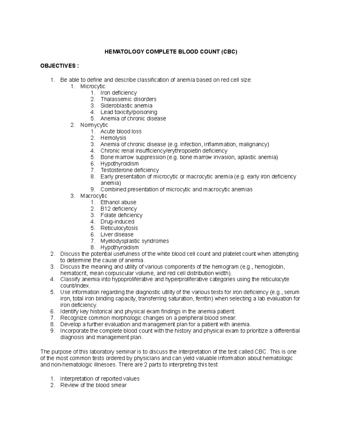 CBC diagnostic testing - HEMATOLOGY COMPLETE BLOOD COUNT (CBC ...