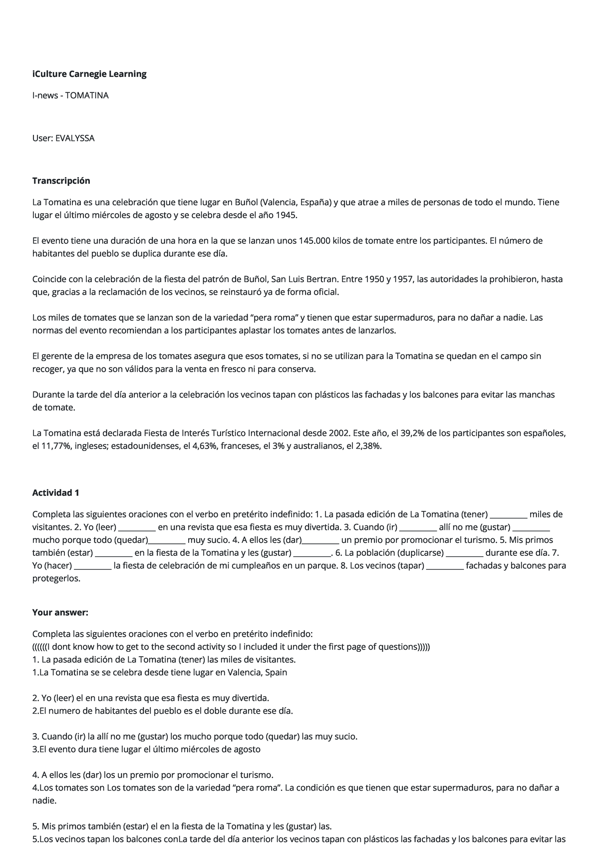 La Tomatina, Spanish P - needed for homework - iCulture Carnegie ...