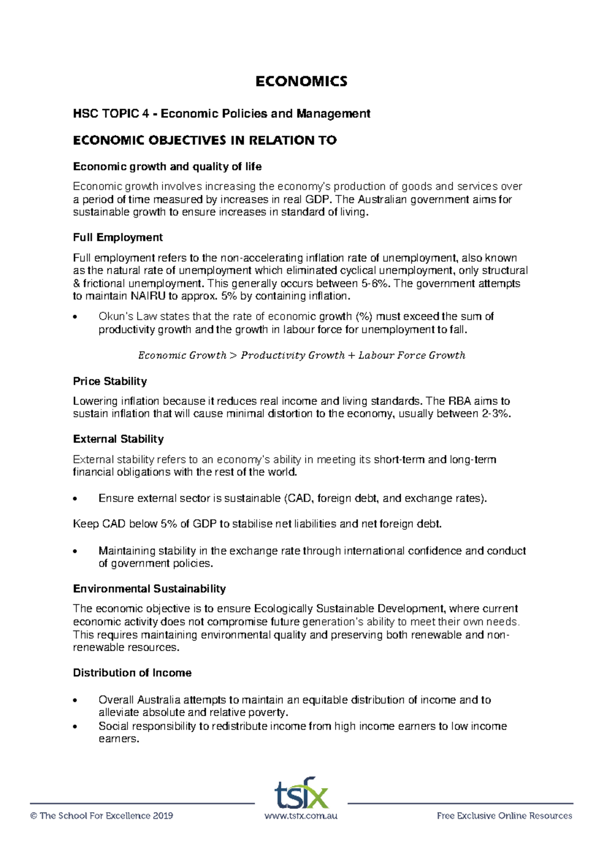 Tsfx topic 4 - notes - HSC TOPIC 4 - Economic Policies and Management ...