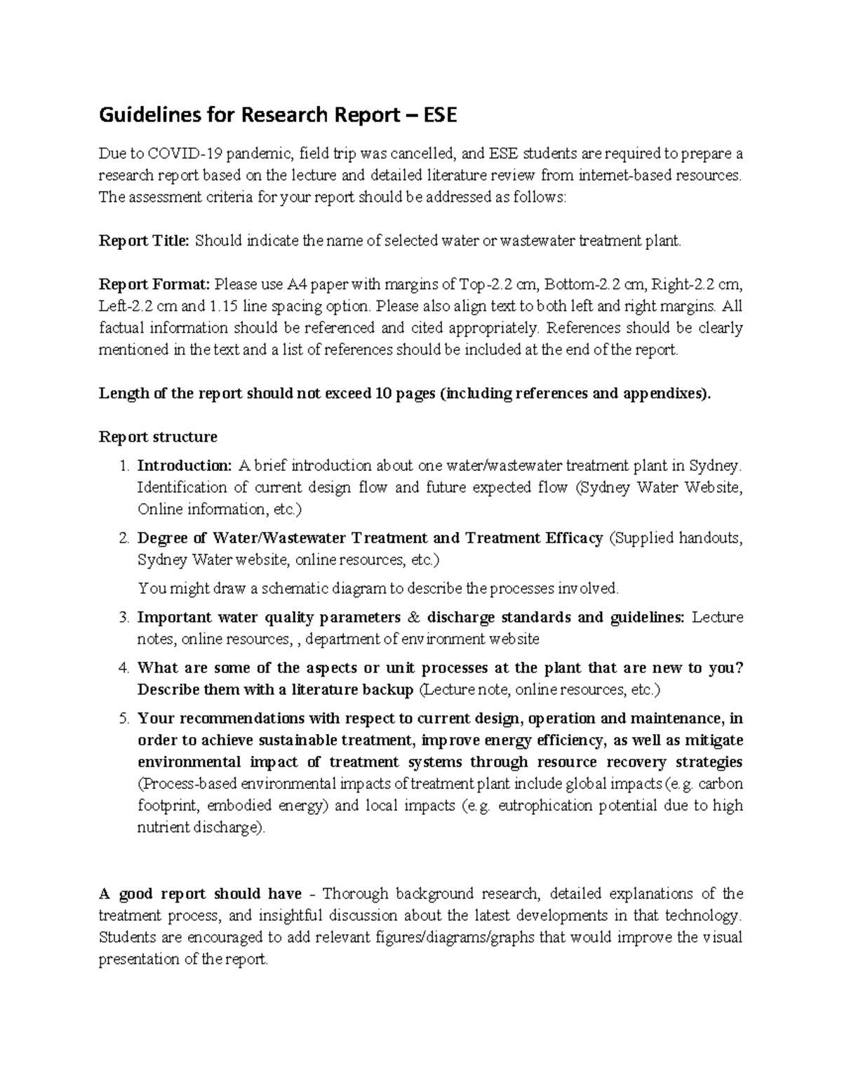 Guidelines for Research Report ESE - The assessment criteria for your ...