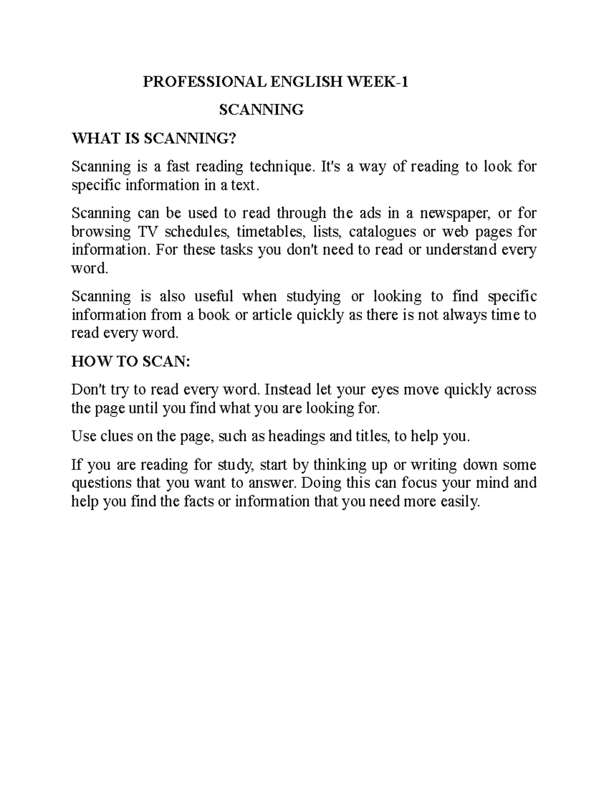 Scanningweek-2 Professionalenglish - PROFESSIONAL ENGLISH WEEK ...