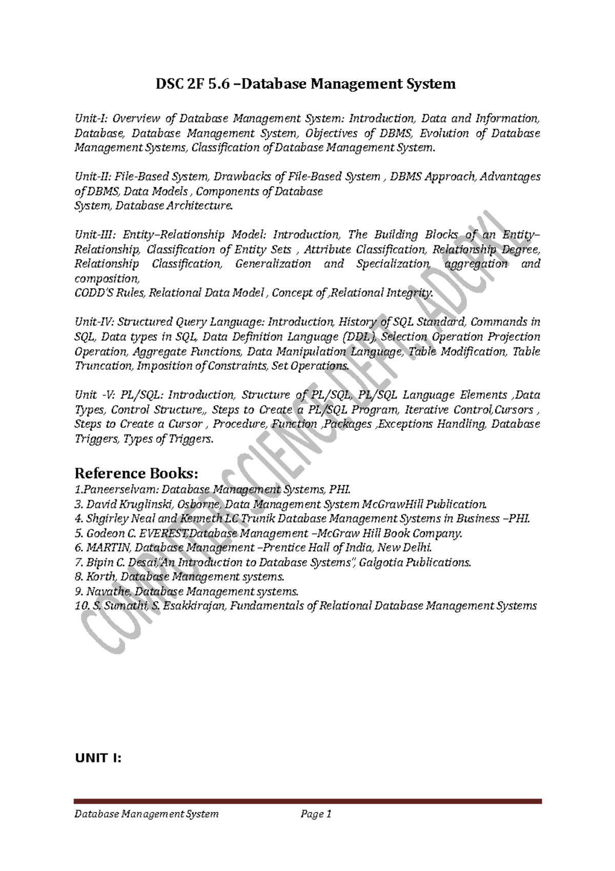 Final DBMS Notes - DSC 2F 5 –Database Management System Unit-I ...