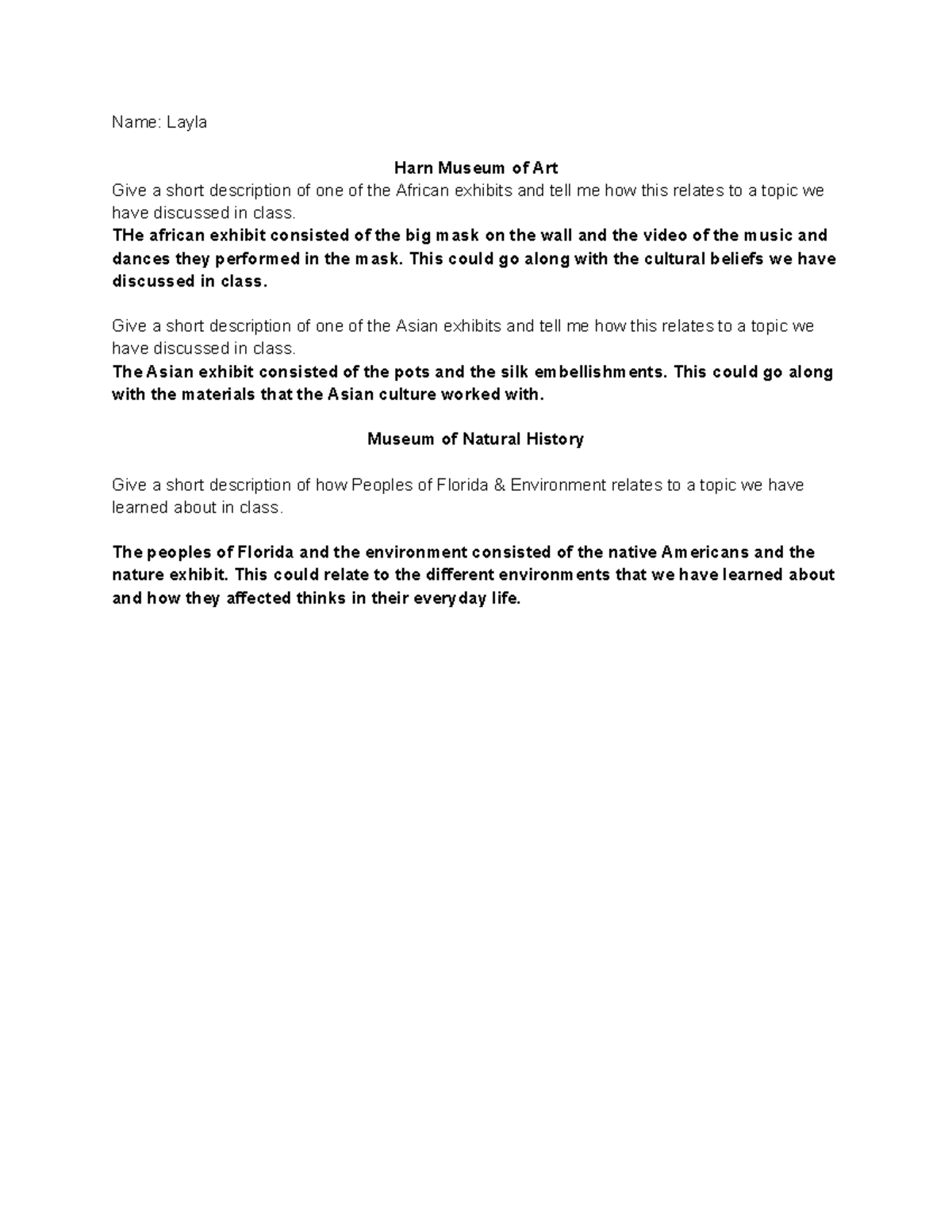 Copy of APWo H Field Trip Bellringer - Name: Layla Harn Museum of Art ...