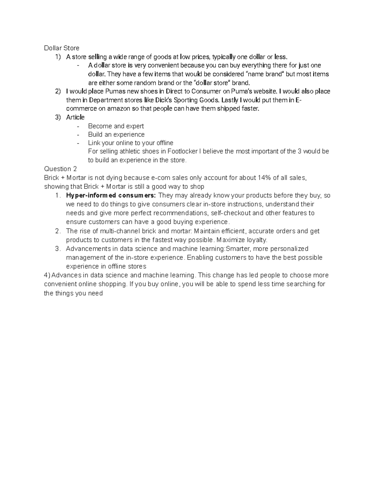 Retail homework - Dollar Store 1) A store selling a wide range of goods ...