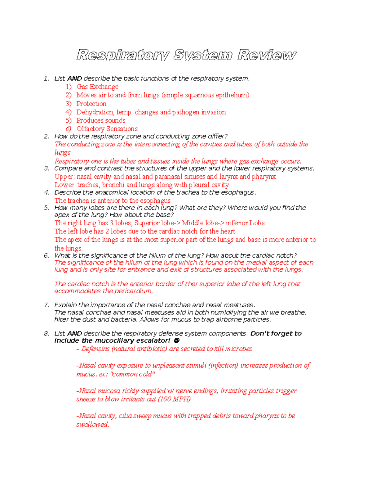 Bio-211 Respiratory System Review Guide - 1. List AND describe the ...