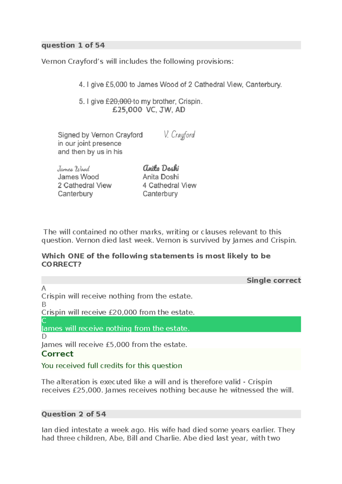 Wills Synap Multiple Choice Questions - question 1 of 54 Vernon ...
