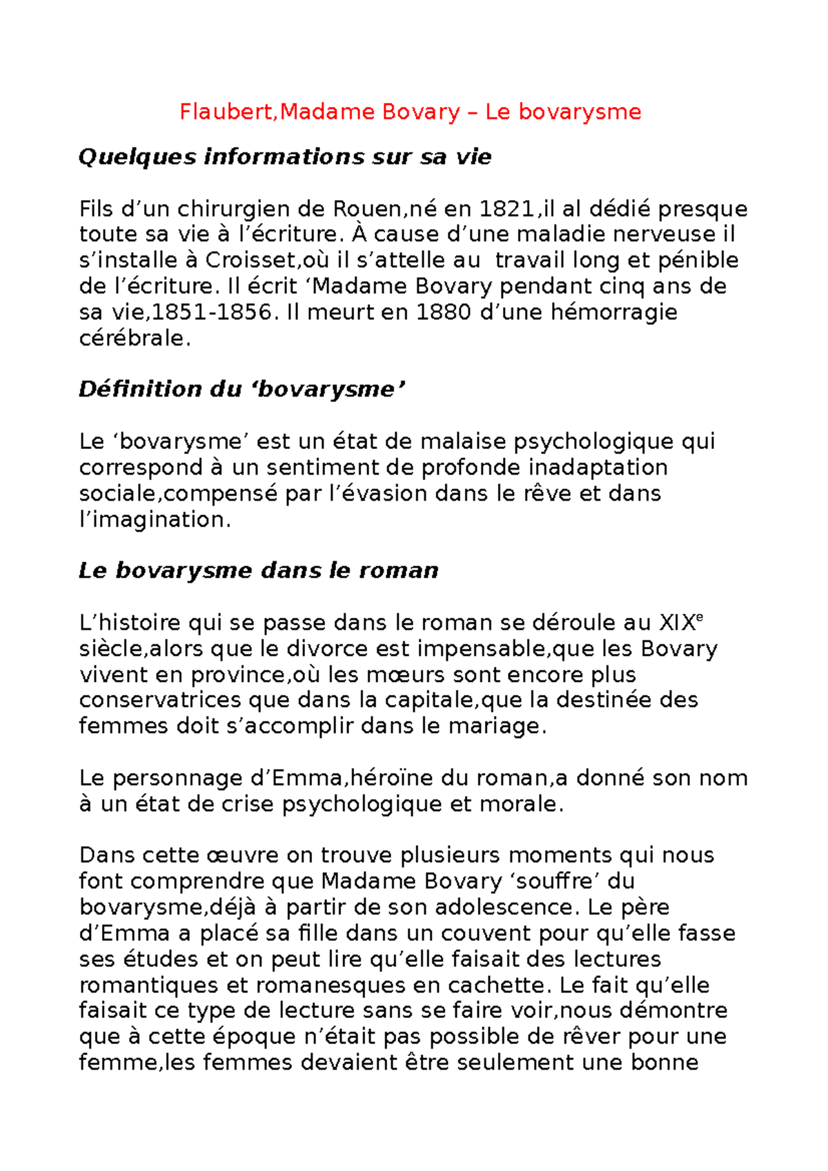 Flaubert,Madame Bovary - Le bovarysme - Flaubert,Madame Bovary – Le bovarysme Quelques ...