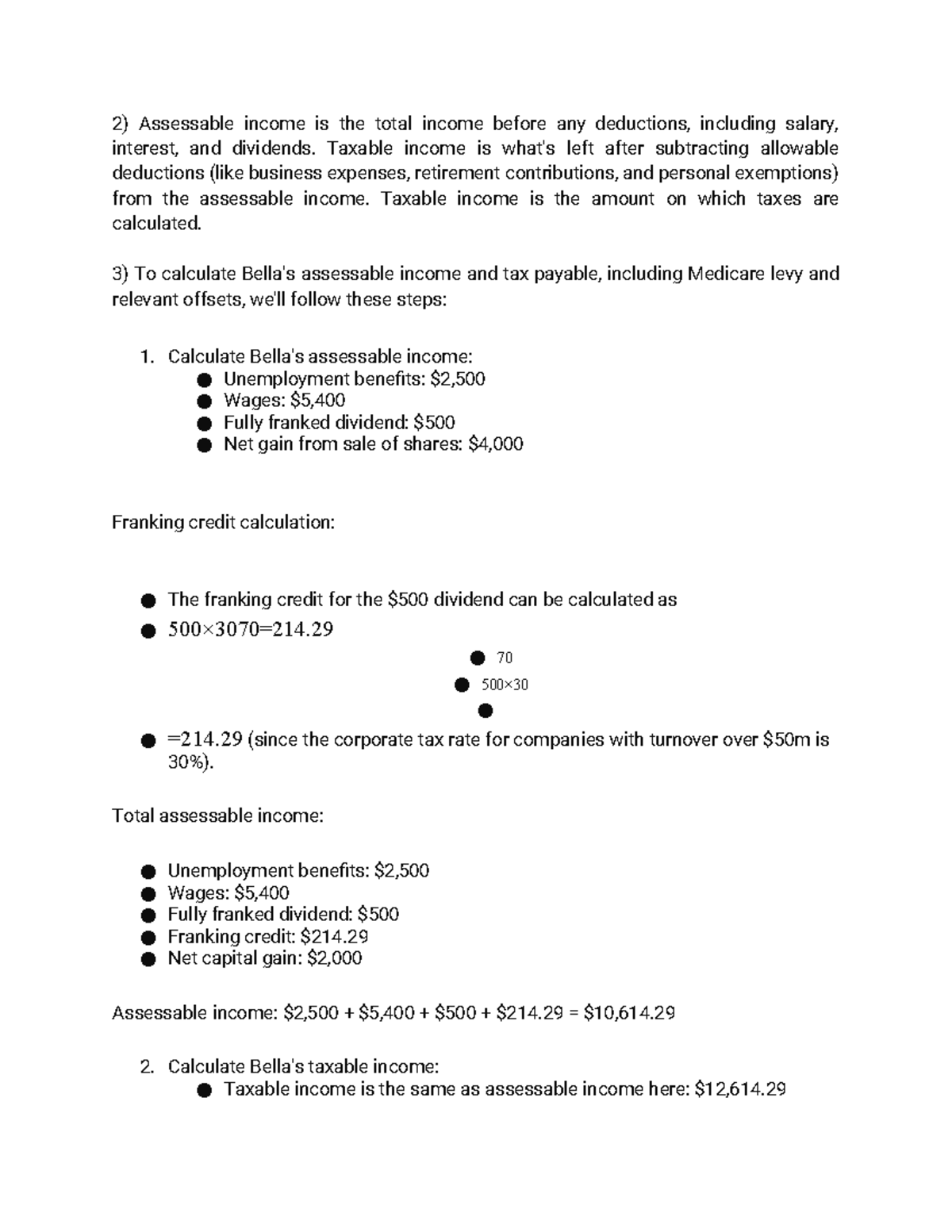 FP questions - Notes - 2) Assessable income is the total income before ...