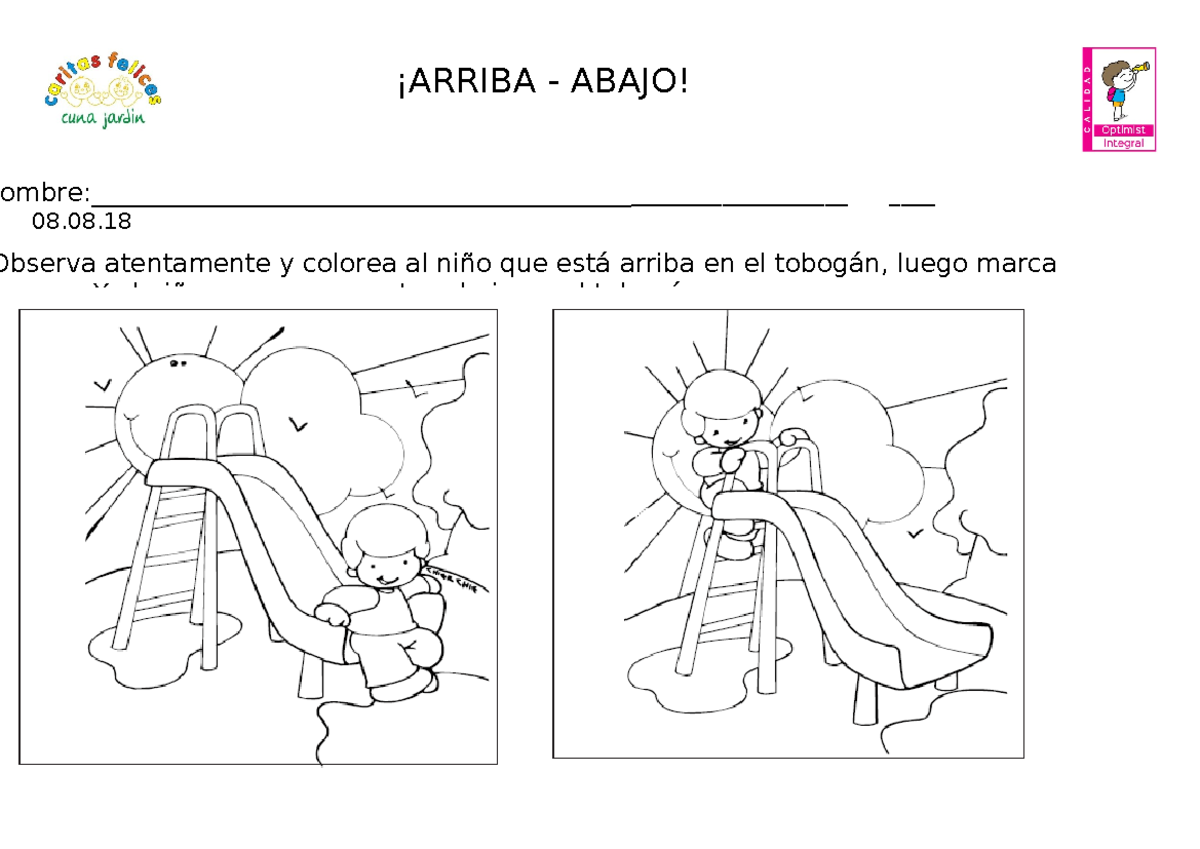 Ficha DE Trabajo - Arriba Abajo - Educación Inicial - ¡ARRIBA - ABAJO