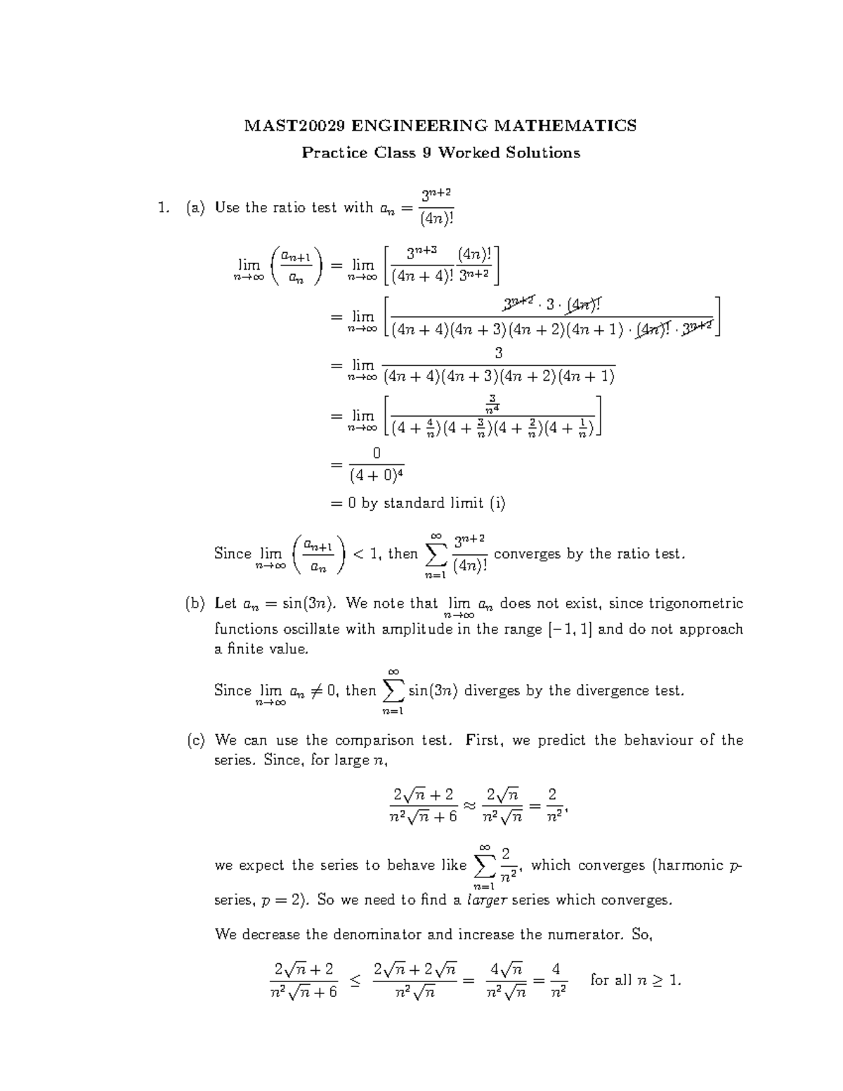 Tutorial 9 Solutions - MAST20029 ENGINEERING MATHEMATICS Practice Class ...