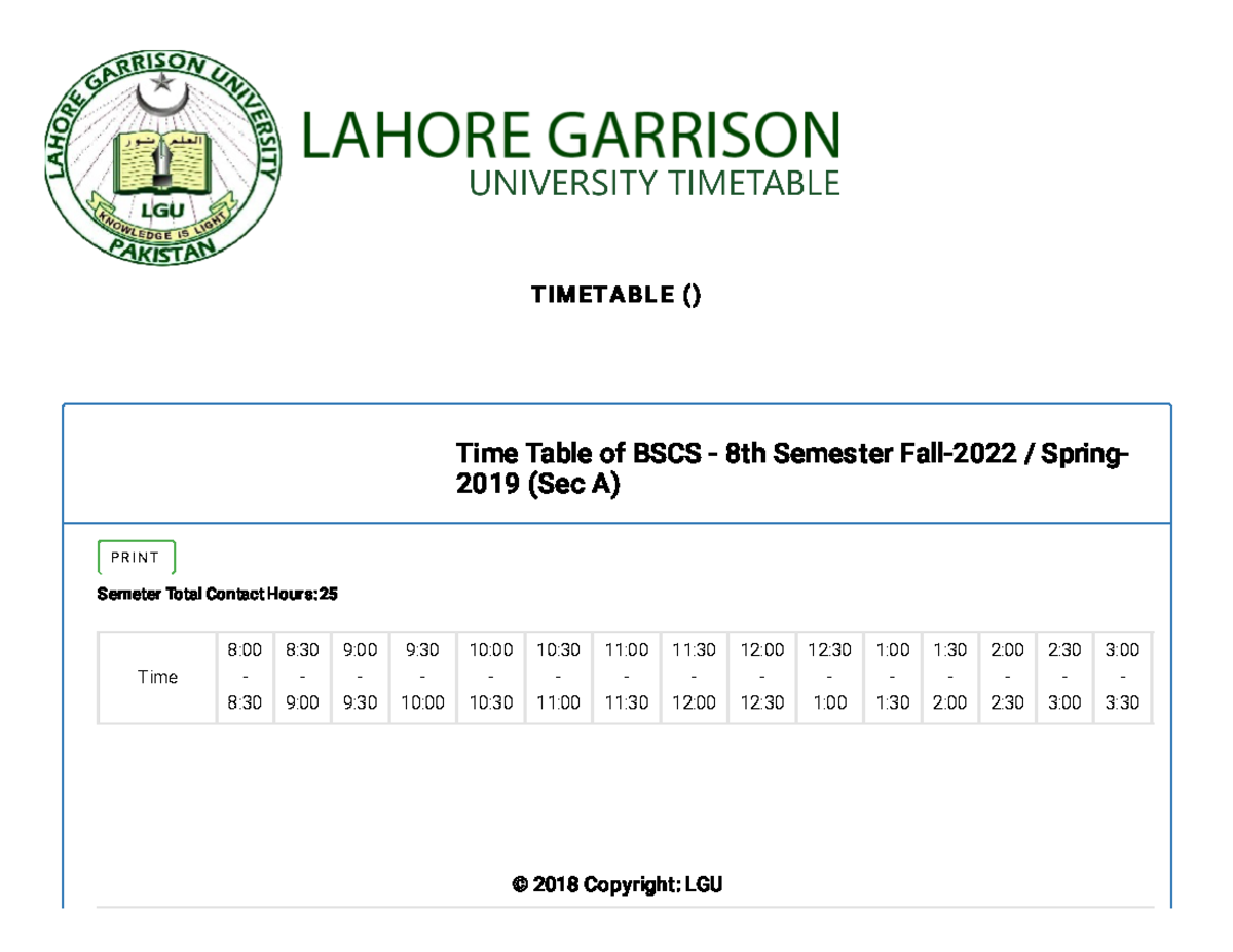 Timetable 8th Sem - have fun - T I M E T A B L E ( ) T ime Table o f BS ...