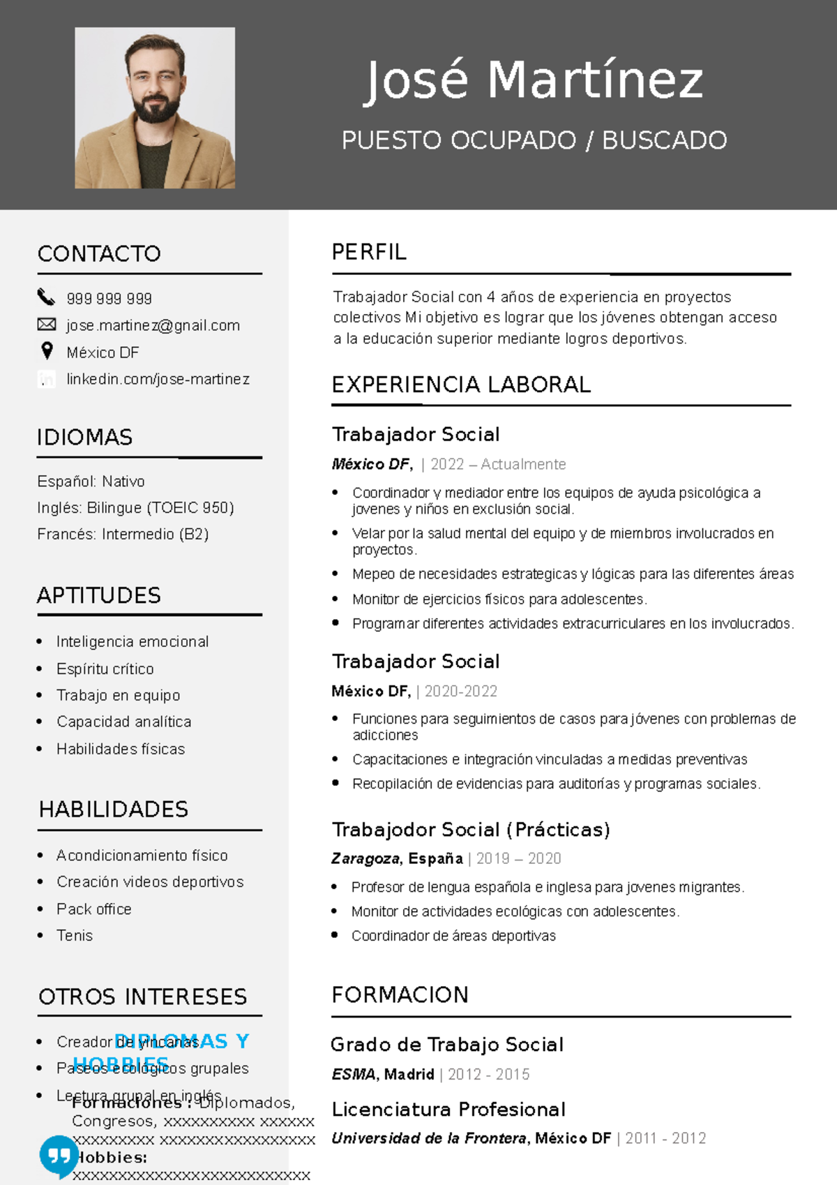 233 curriculum vitae profesional para trabajo - José Martínez DIPLOMAS ...
