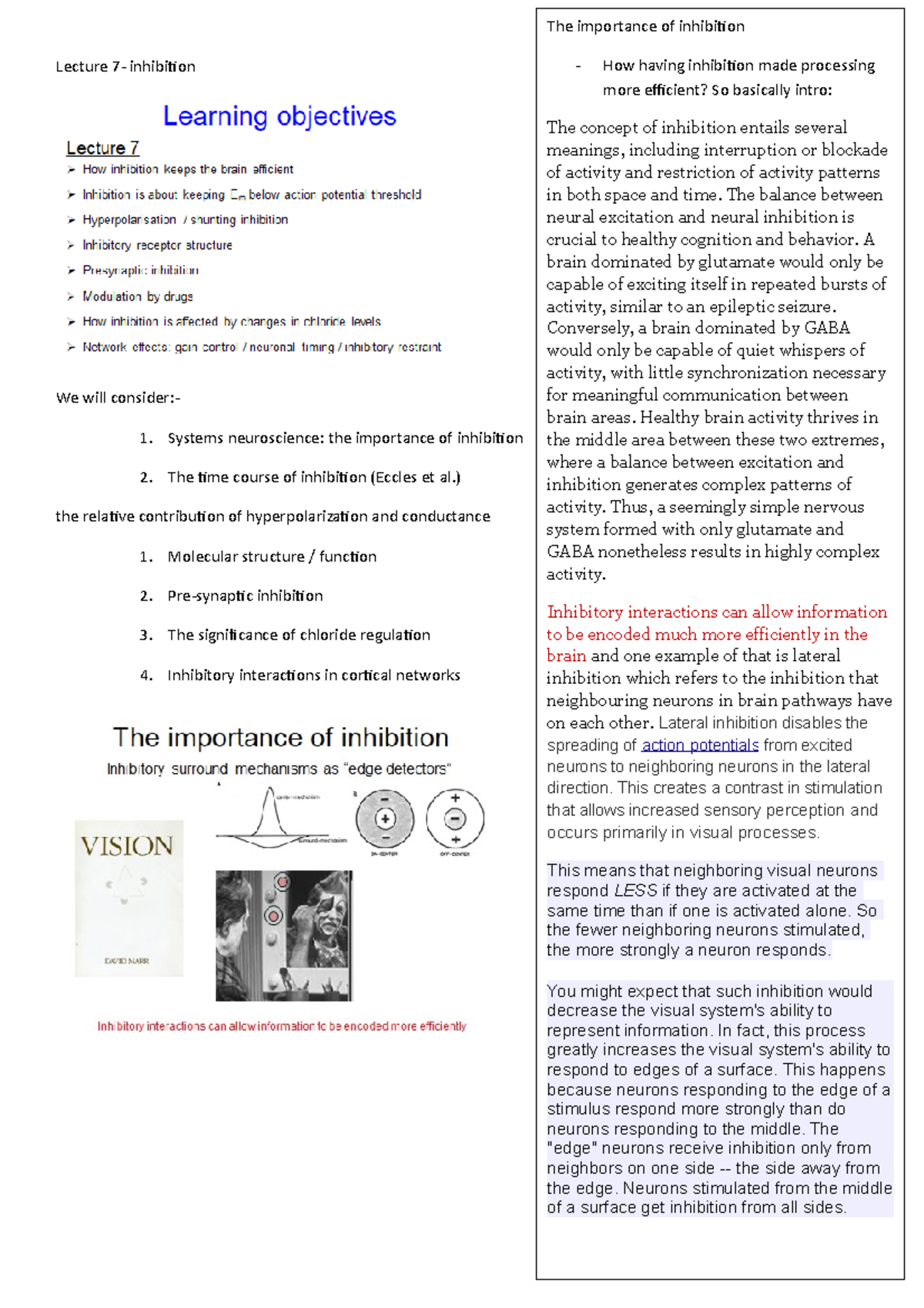 Lecture 7 Inhibition - Lecture 7- inhibition We will consider:- Systems ...