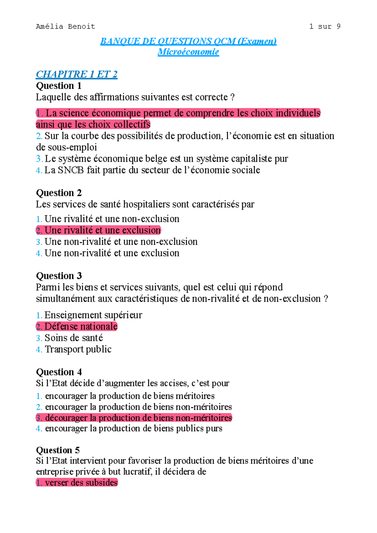 Banque de questions Micro - BANQUE DE QUESTIONS QCM (Examen ...