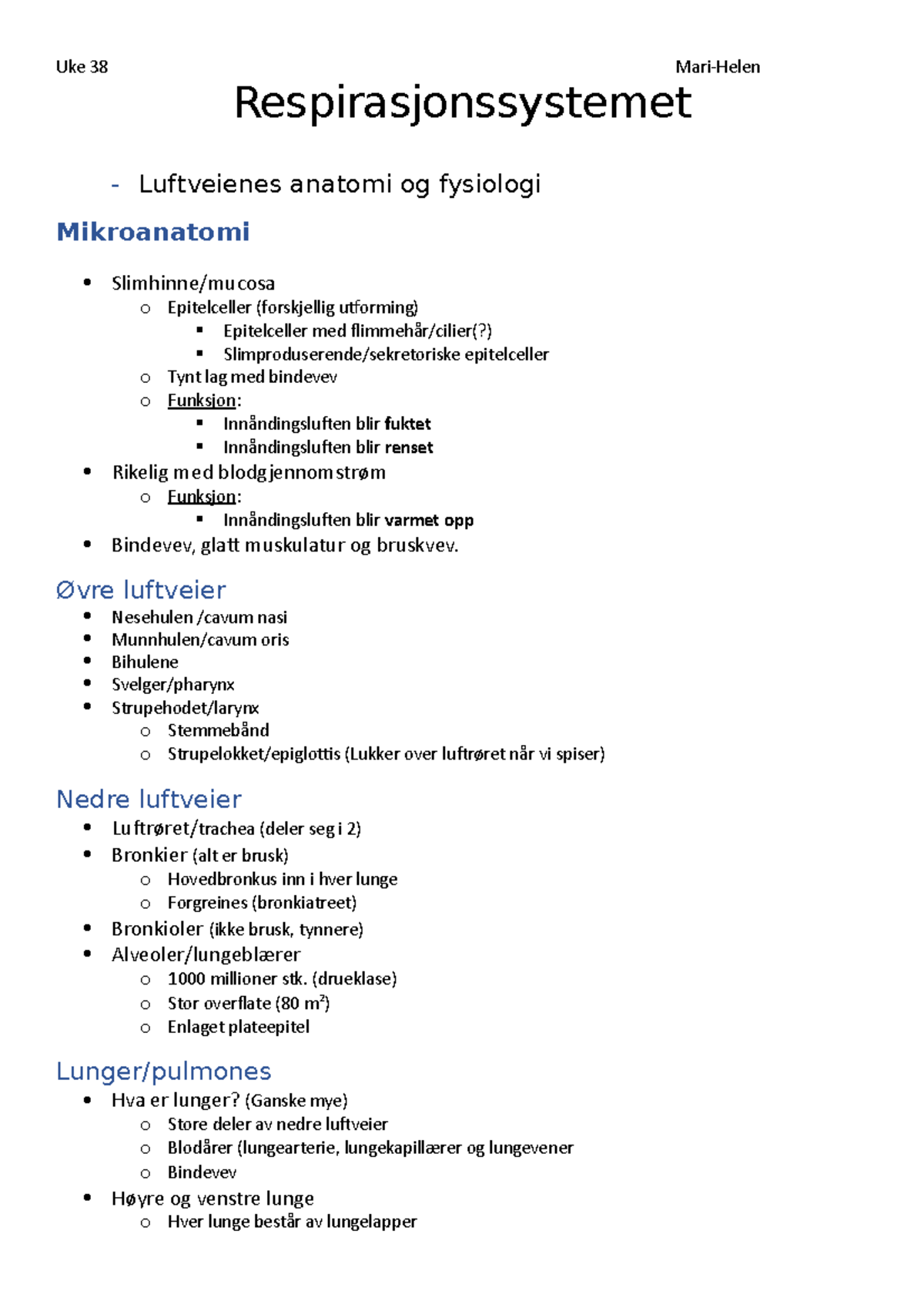 Respirasjonssystemet - Luftveienes anatomi og fysiologi ...