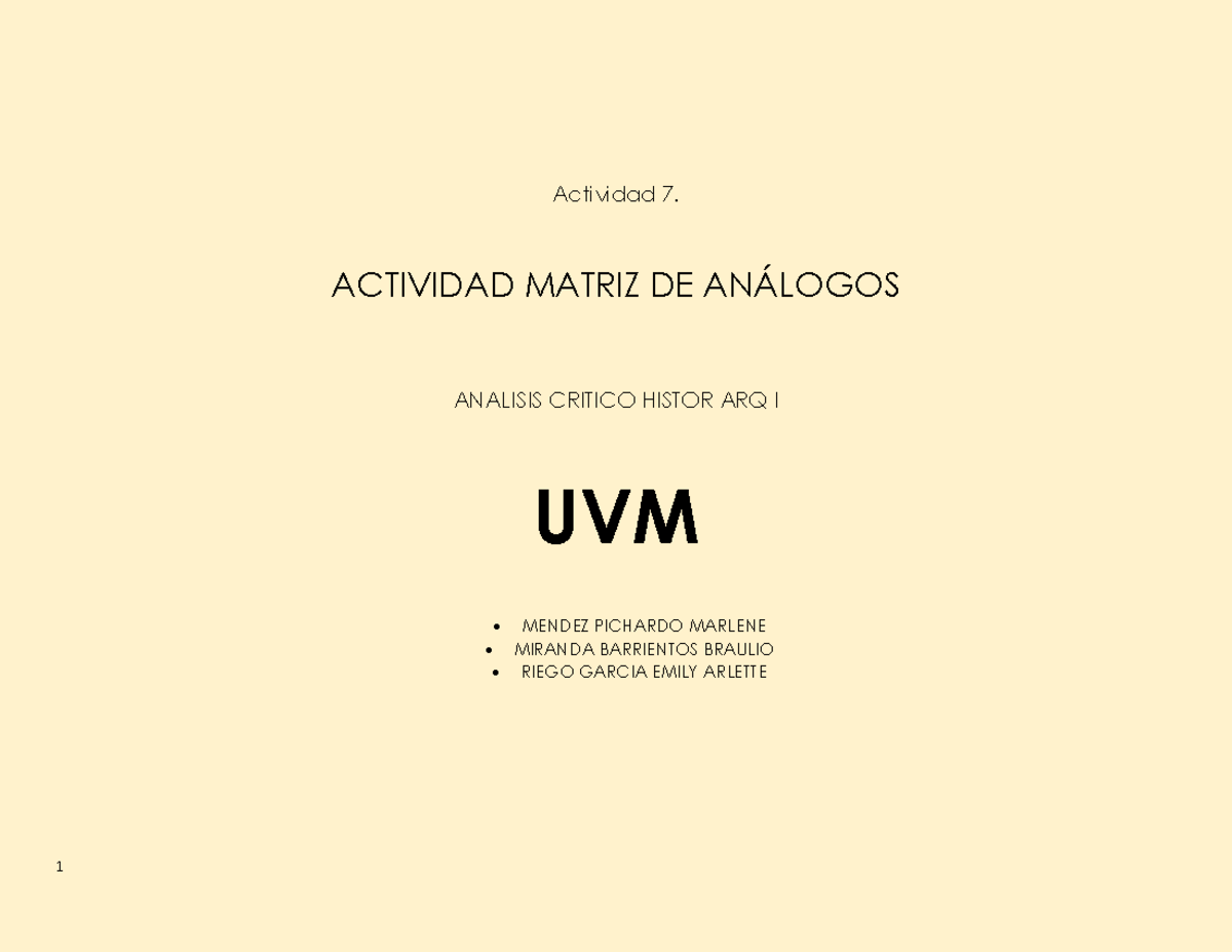 Ejemplos Análogos - 1 Actividad 7. ACTIVIDAD MATRIZ DE ANÁLOGOS ANALISIS CRITICO HISTOR ARQ I ...