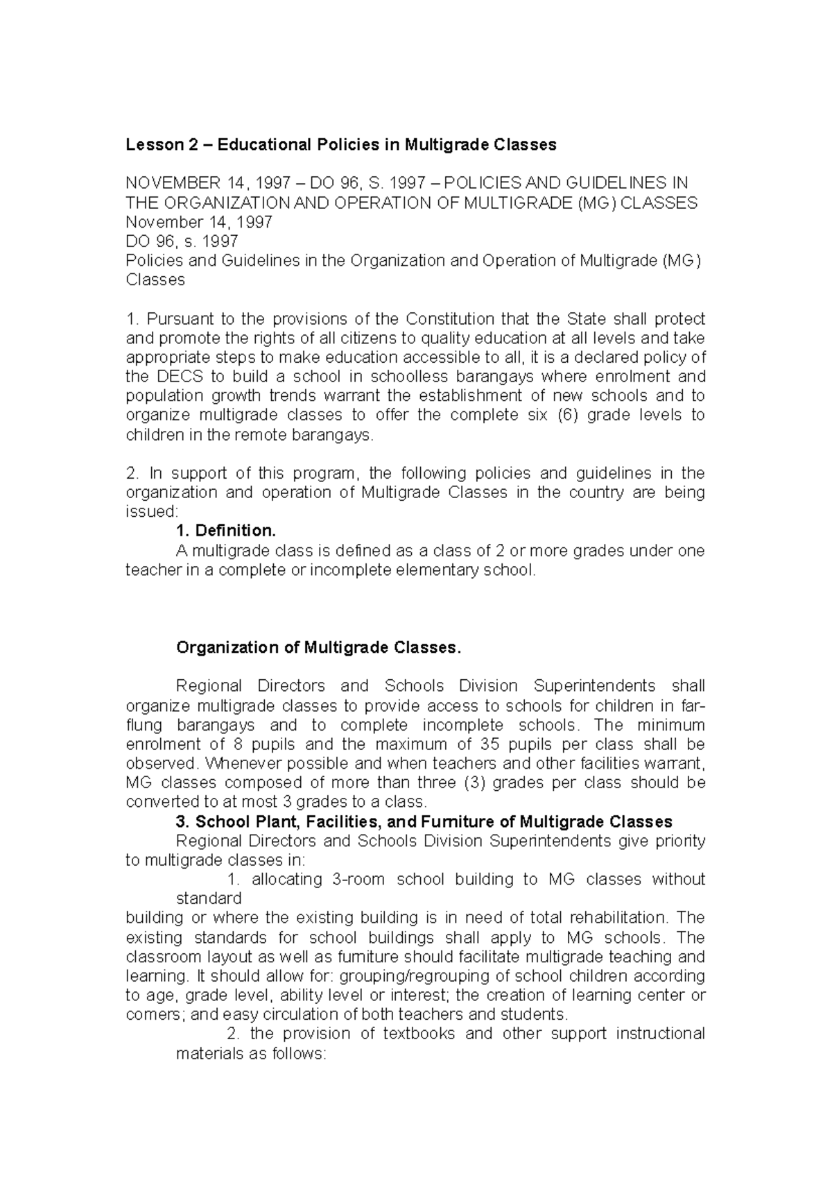 Educational Policies in Multigrade Class - Lesson 2 – Educational ...