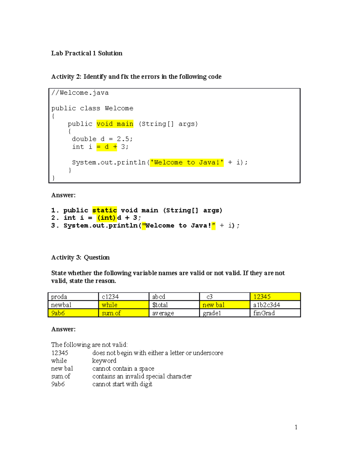 Lab Practical 1 solution - Lab Practical 1 Solution Activity 2 ...