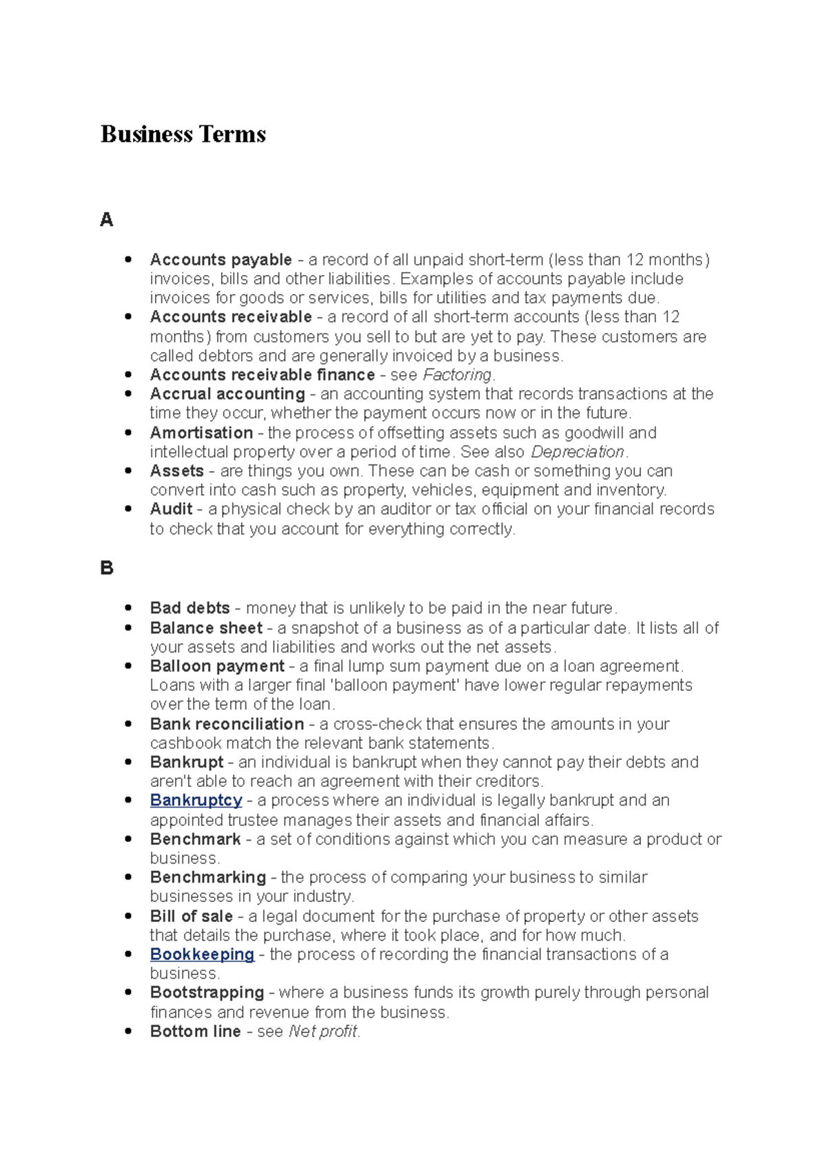 Business Terms - Business Terms A Accounts - Studocu